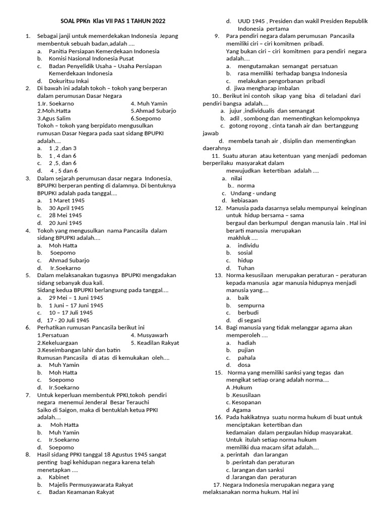Soal PPKN 7 PAS Ganjil | PDF