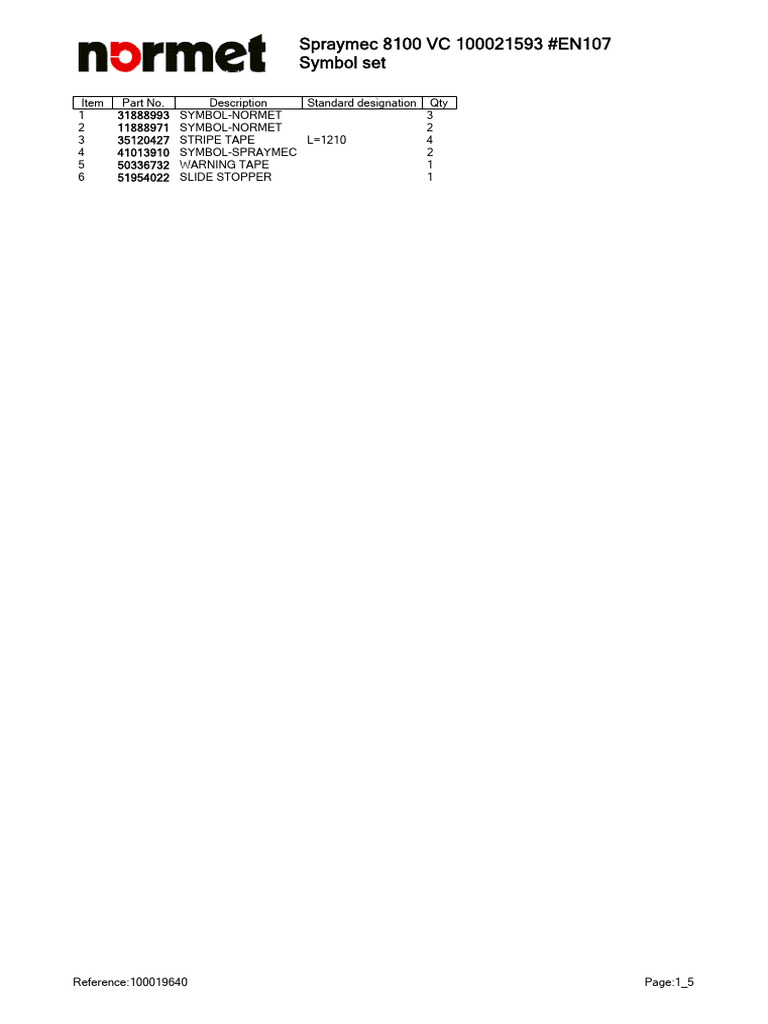 Spraymec 8100 VC Parts List | PDF