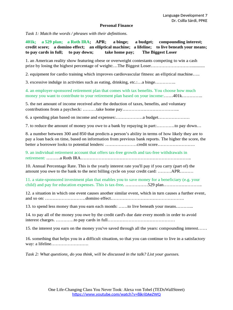 Handout - Week 9 - Personal Finance - Task Sheet | PDF | Credit ...