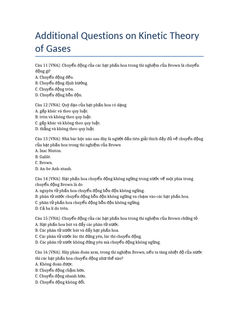 Kinetic Theory Gases Questions | PDF