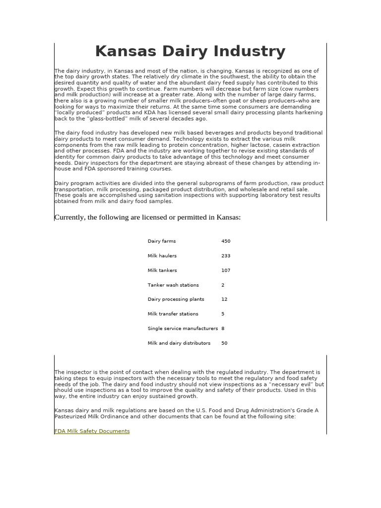Kansas Dairy Industry Growth and Trends | PDF | Dairy | Milk