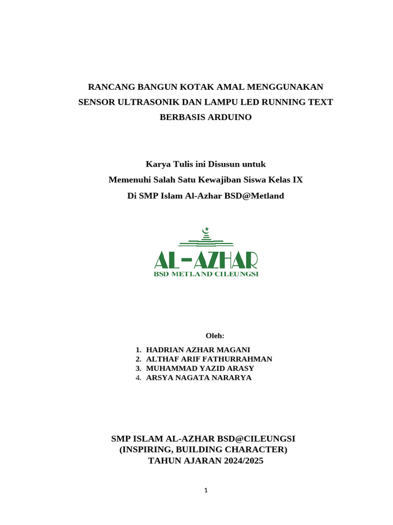 Rancang Bangun Kotak Amal Menggunakan Sensor Ultrasonik Dan Lampu Led ...