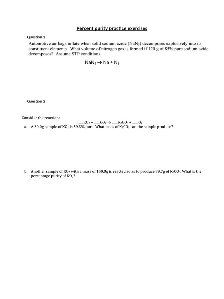 Percent Purity Extra Practice | PDF