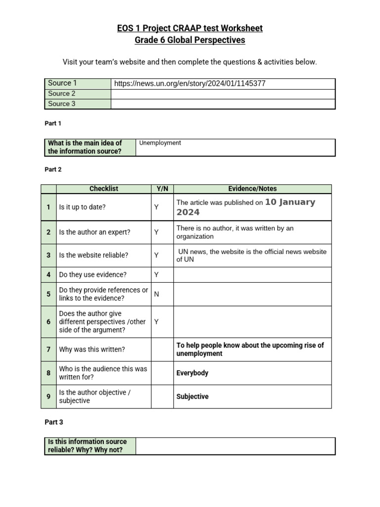 Grade 6 CRAAP Test | PDF