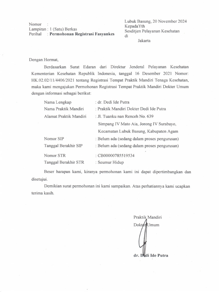Permohonan Registrasi Fasyankes | PDF
