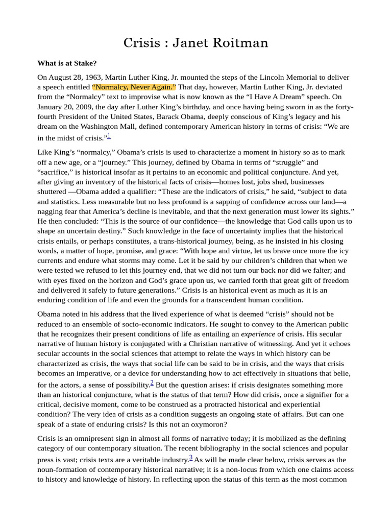 ROITMAN Janet_Crisis | PDF | Truth | Reason