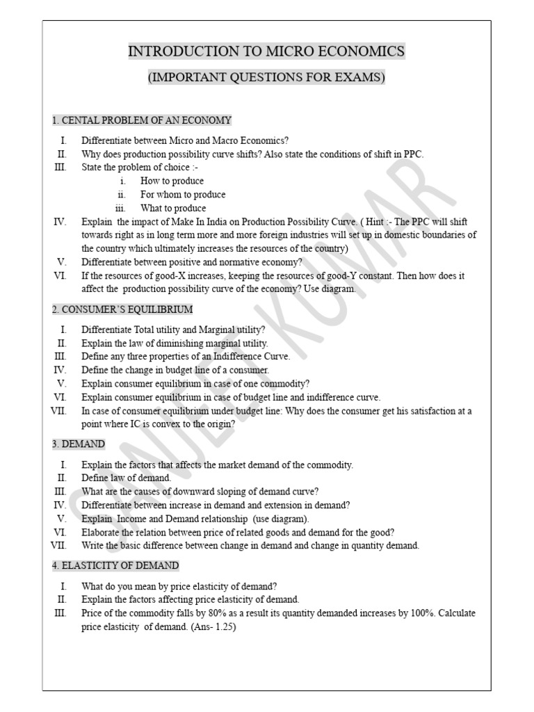 Micro Eco Important Ques. | PDF | Demand | Supply (Economics)