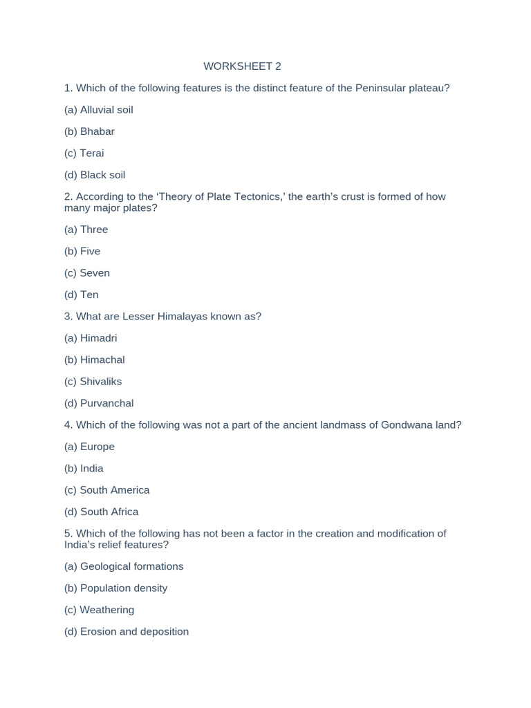 WORKSHEET 2 | PDF | Himalayas | Plate Tectonics