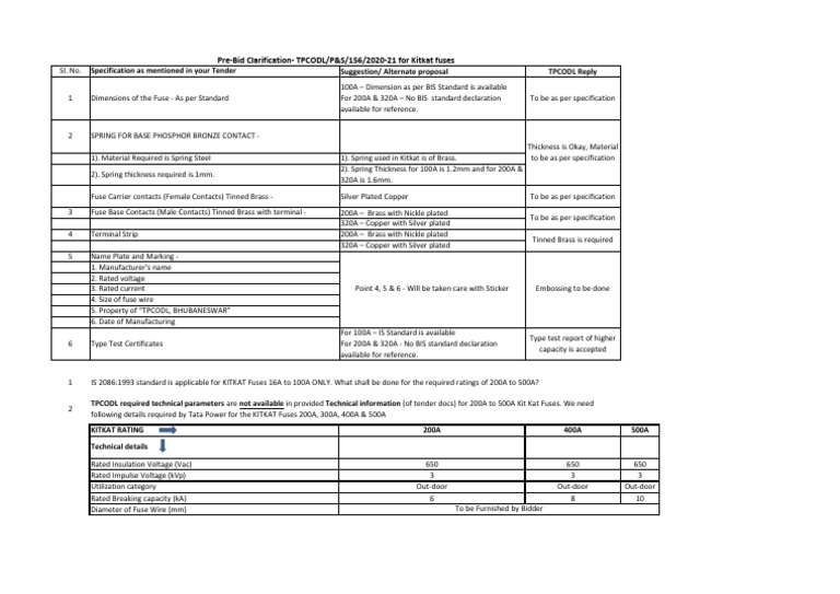 Pre Bid Query | PDF | Fuse (Electrical) | Wire
