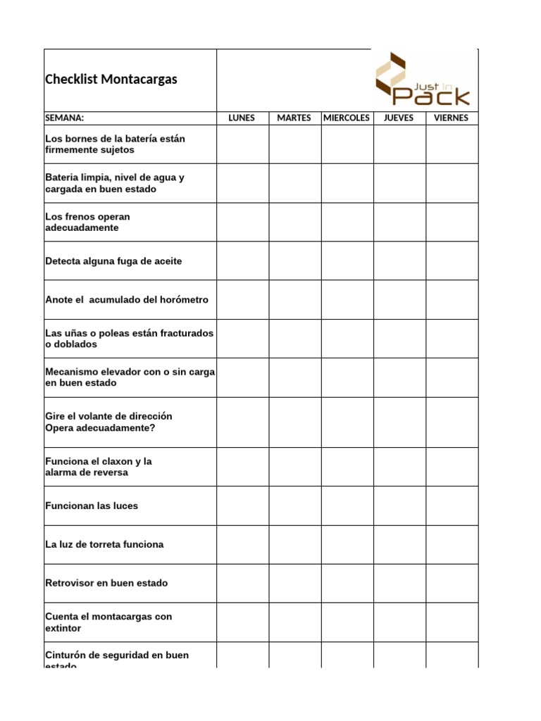 Checklist Semanal Para Montacargas Pdf
