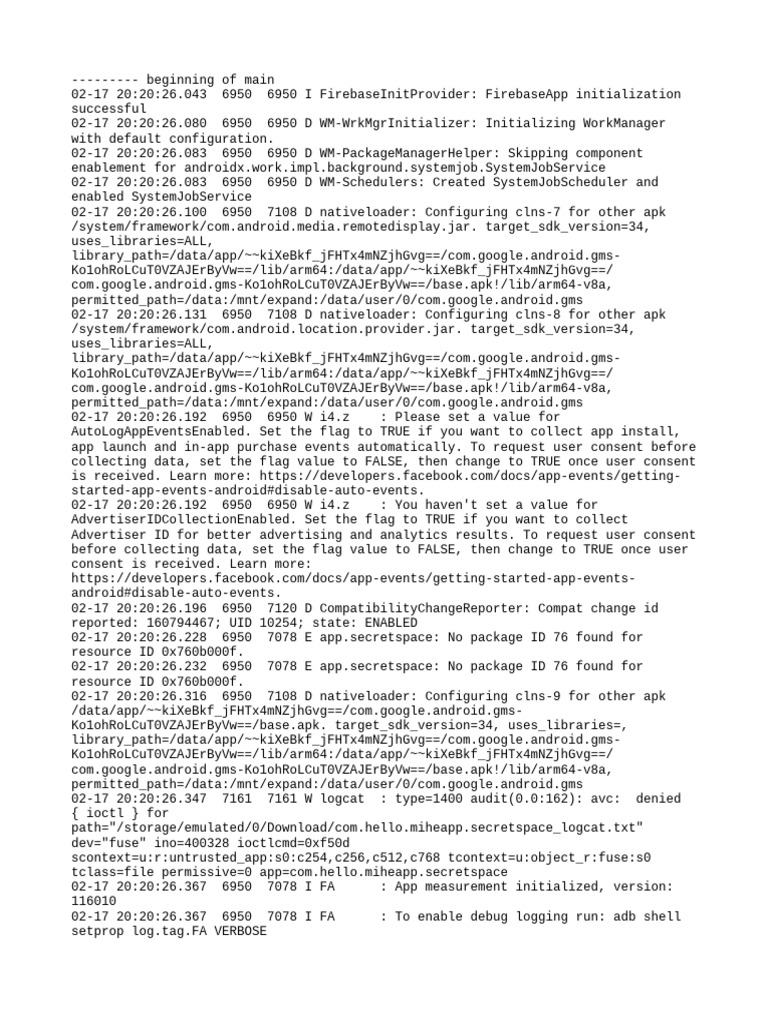 Com - Hello.miheapp - Secretspace Logcat | PDF | Operating System Technology | Computer Programming