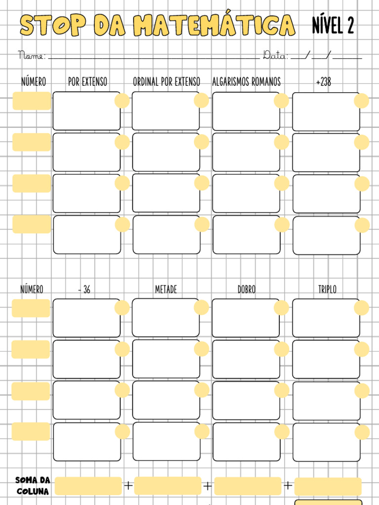 Jogo Stop Da Matemática - Nível 2 | PDF