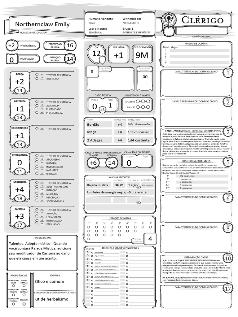 Ficha Northernclaw Emily, dnd5e | PDF