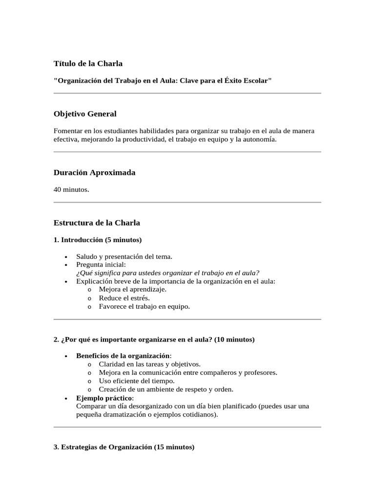 Título de La Charla | PDF | Salón de clases | Aprendizaje