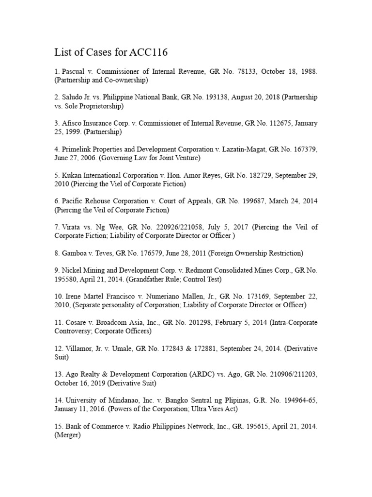 List of Cases For ACC116 | PDF