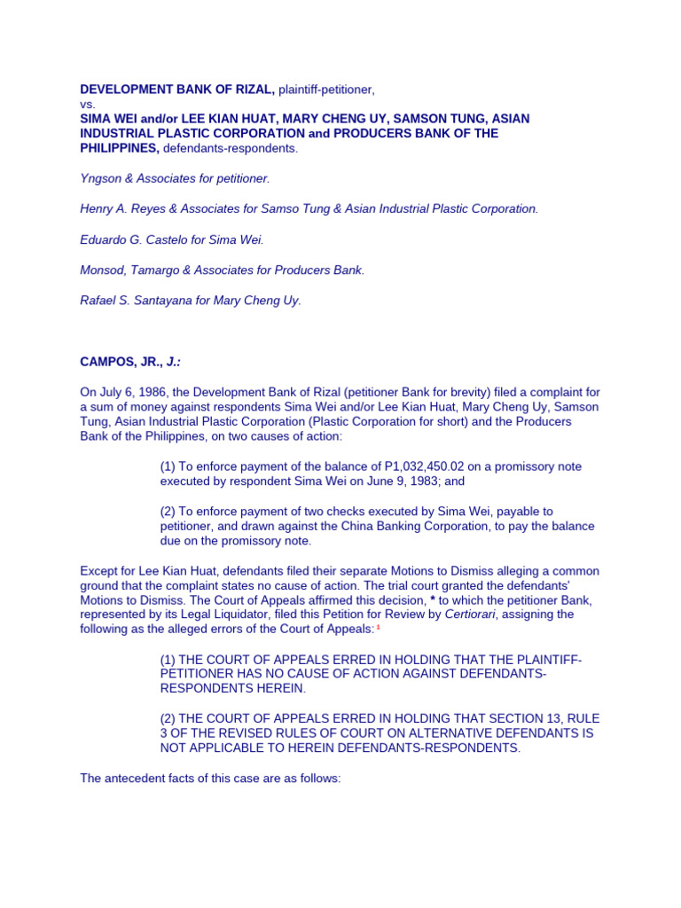 DBP vs. Sim Wei | PDF | Negotiable Instrument | Banks
