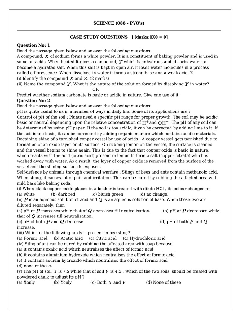 SCIENCE (086 - PYQ's) (01 - 01 - 2025) | PDF | Acid | Ph