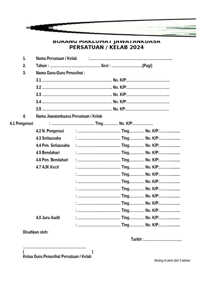 Borang Maklumat Jawatankuasa 2024 Sgi | PDF