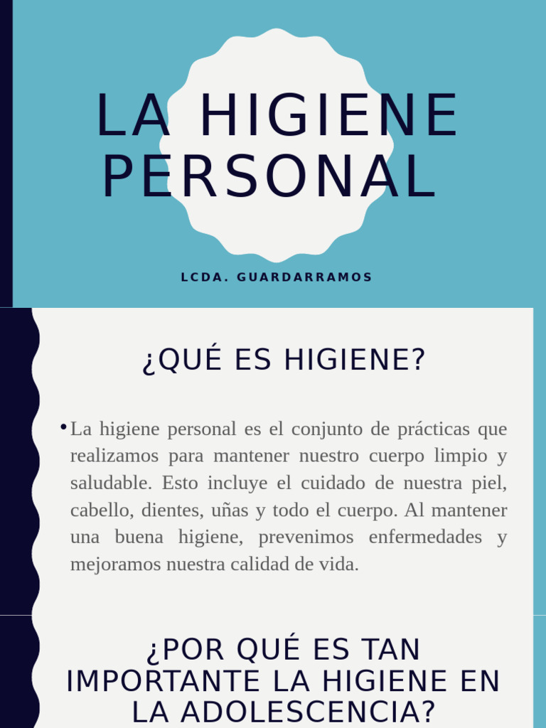 La Higiene Personal | PDF | Higiene | Especialidades Medicas