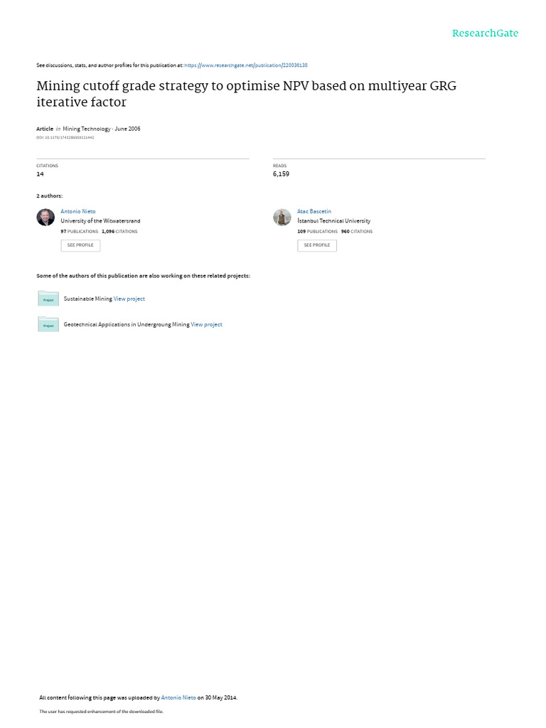 Mining Cutoff Grade Strategy To Optimise NPV Based On Multiyear GRG ...