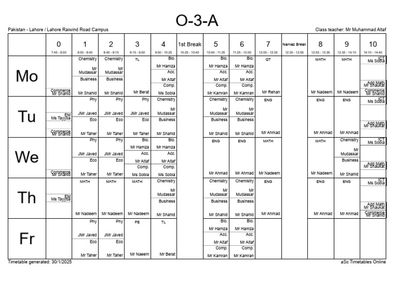 Classes Timetable (01-02-25) | PDF