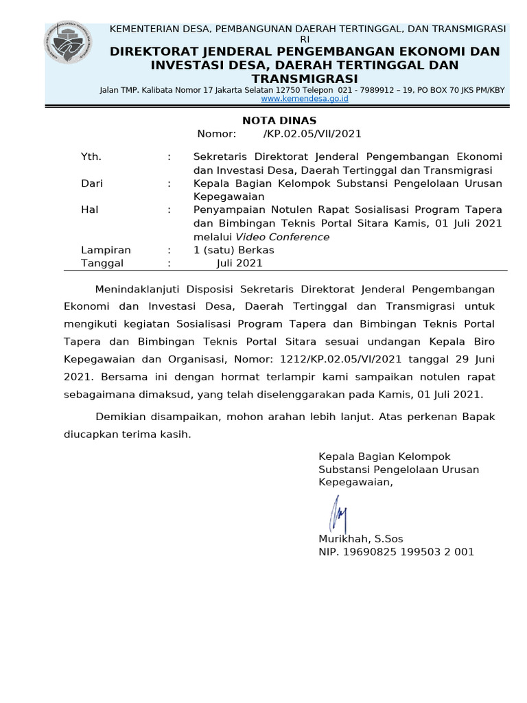 01072021 NOTULEN SOSIALISASI TAPERA | PDF
