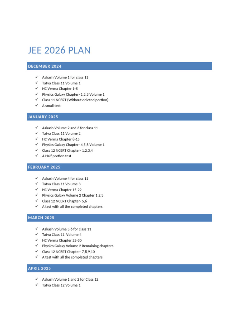 Jee 2026 Plan | PDF
