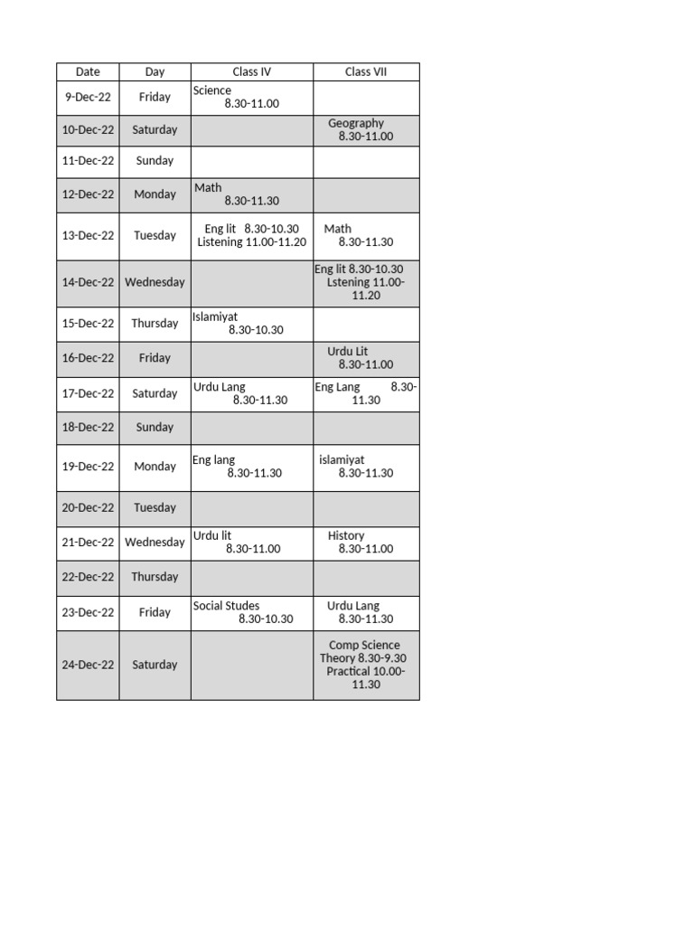 First Term Datesheet Pdf