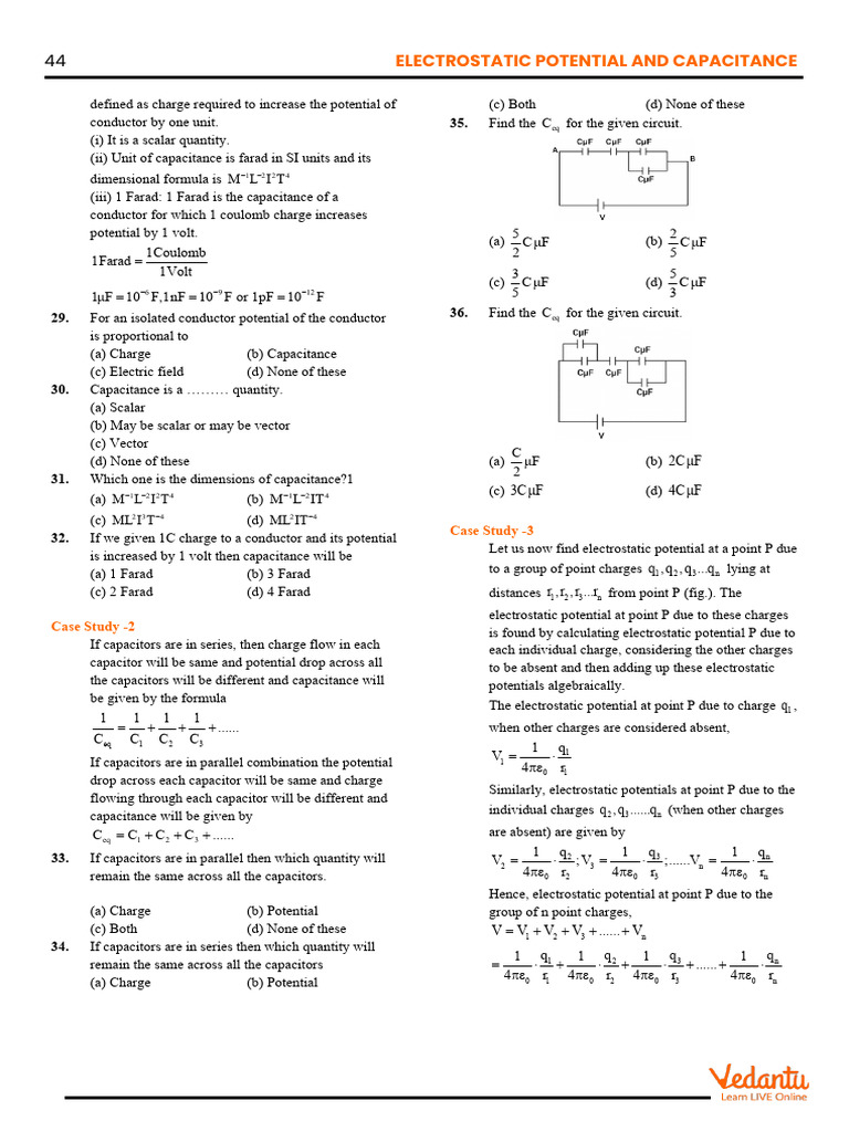 Electrostatic Potential and Capasitence | PDF | Capacitance | Capacitor