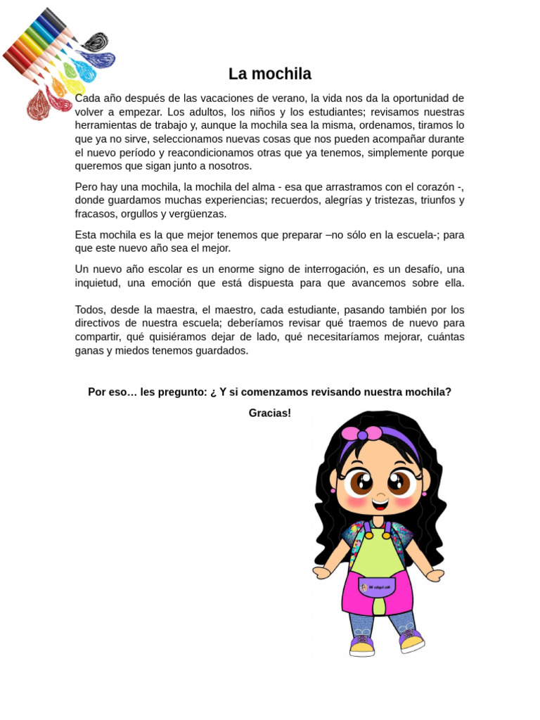 Reflexión sobre la mochila del alma | PDF