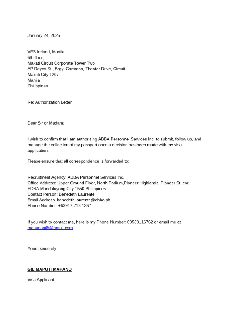 Updated Authorization Letter - VFS Template | PDF