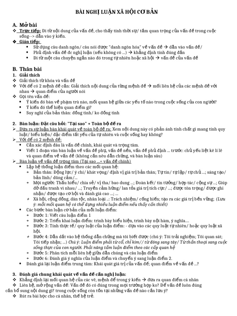 Cách Làm Bài Văn Nlxh + Đọc Hiểu Vb Vh | PDF