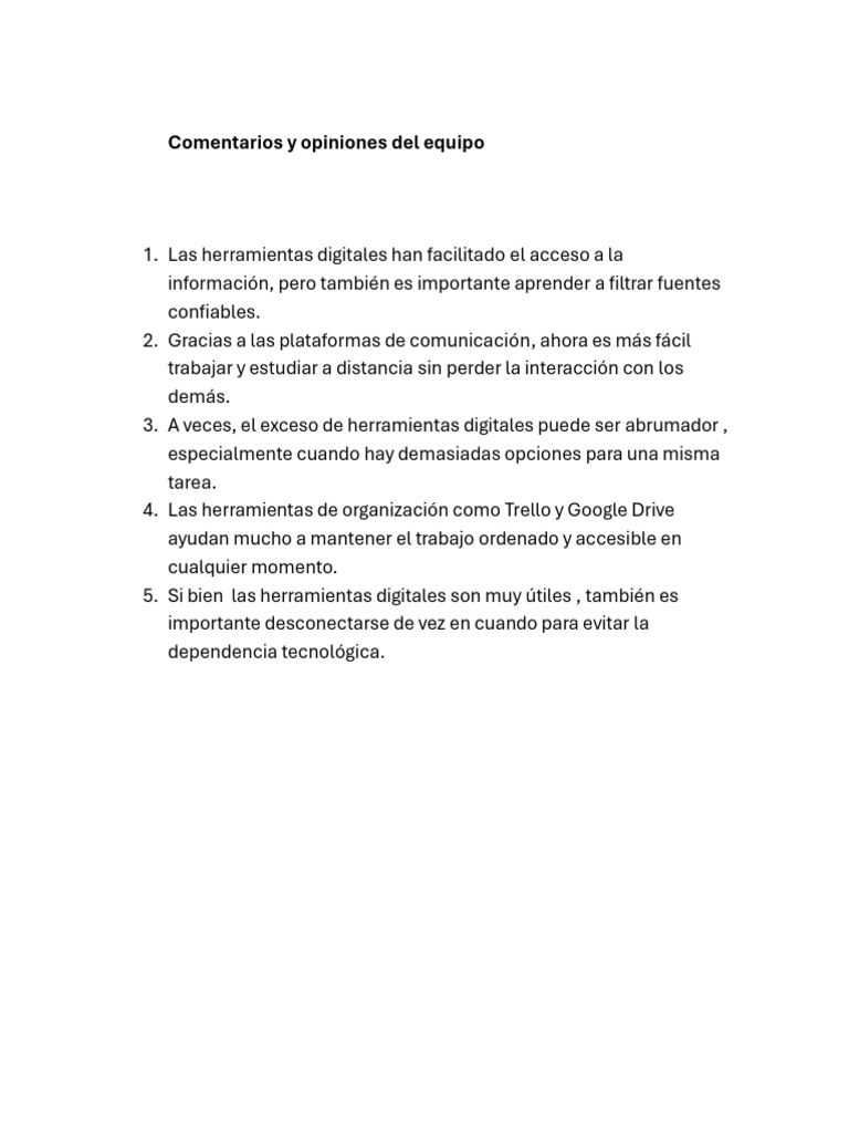 Comentarios y Opiniones Del Equipo | PDF