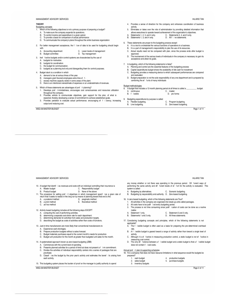 Mas - Master Budget 1 | PDF