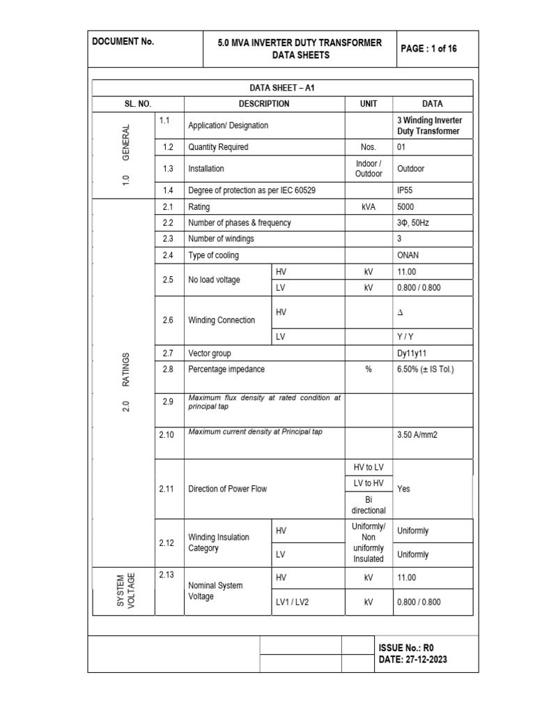 5000KVA - 800 - 800V - 11KV Inverter Duty Transfomer - 3 Winding ...