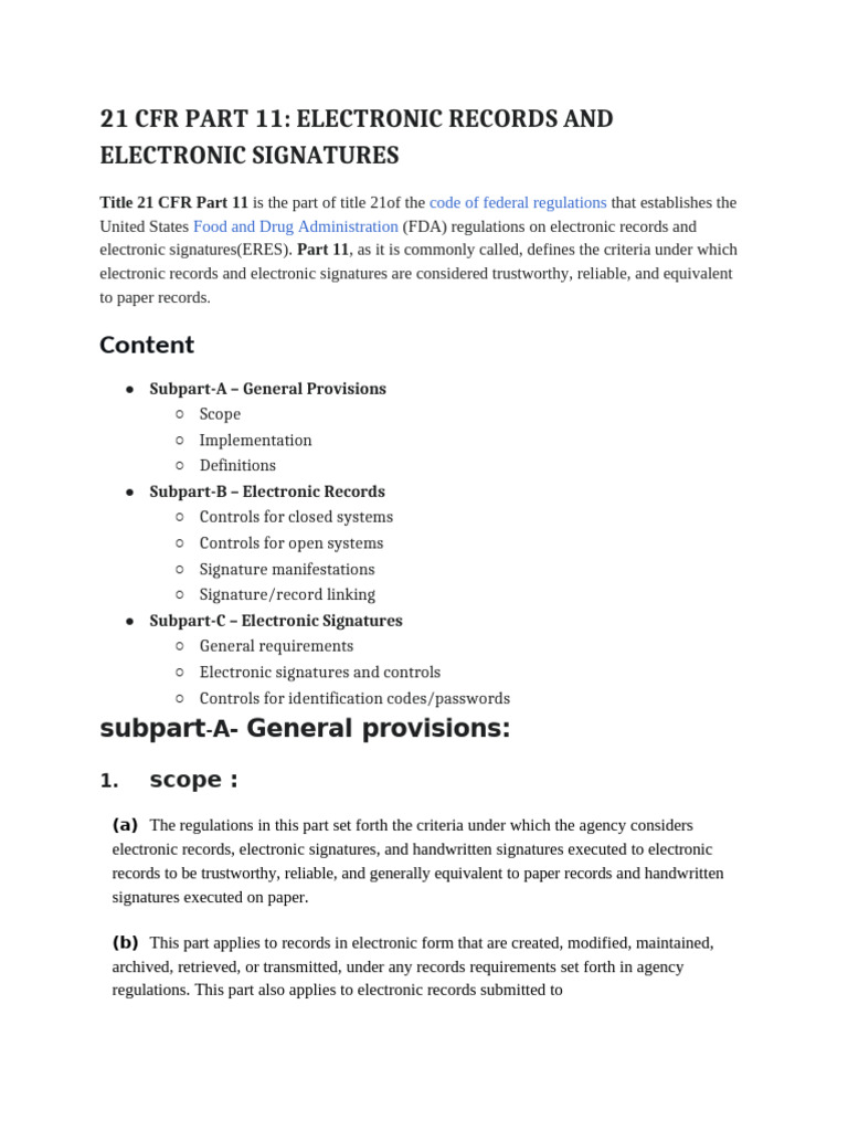 FDA 21 CFR Part 11 Overview: E-Records & Signatures | PDF | Records ...