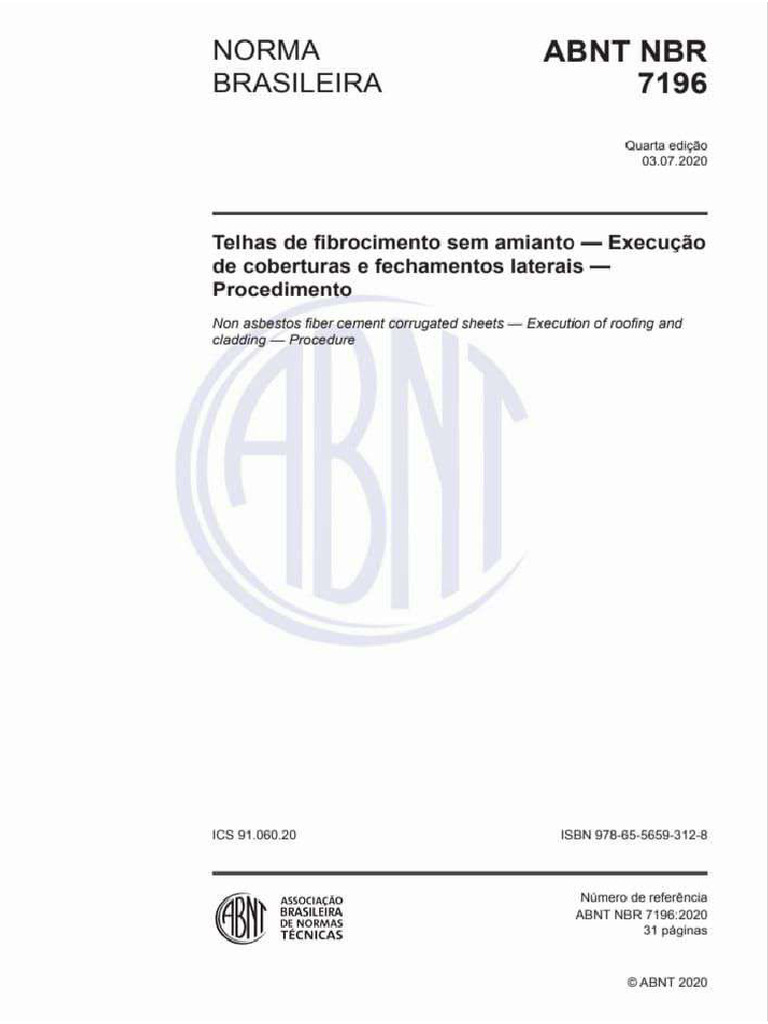 NBR 7196 (2020) - Telhas de Fibrocimento Sem Amianto - Execução de ...