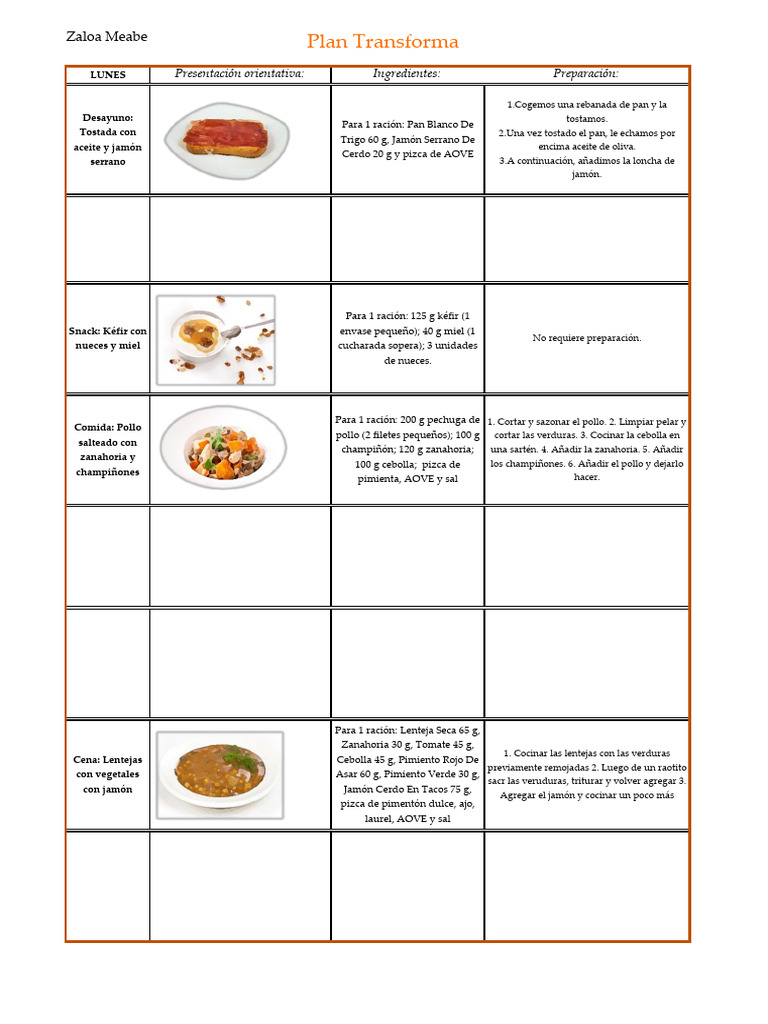 Plan Nutricional 2B | PDF | Panes | Vegetales