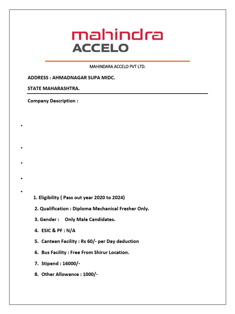 Mahindra Accelo Apprentice Trainee Program | PDF