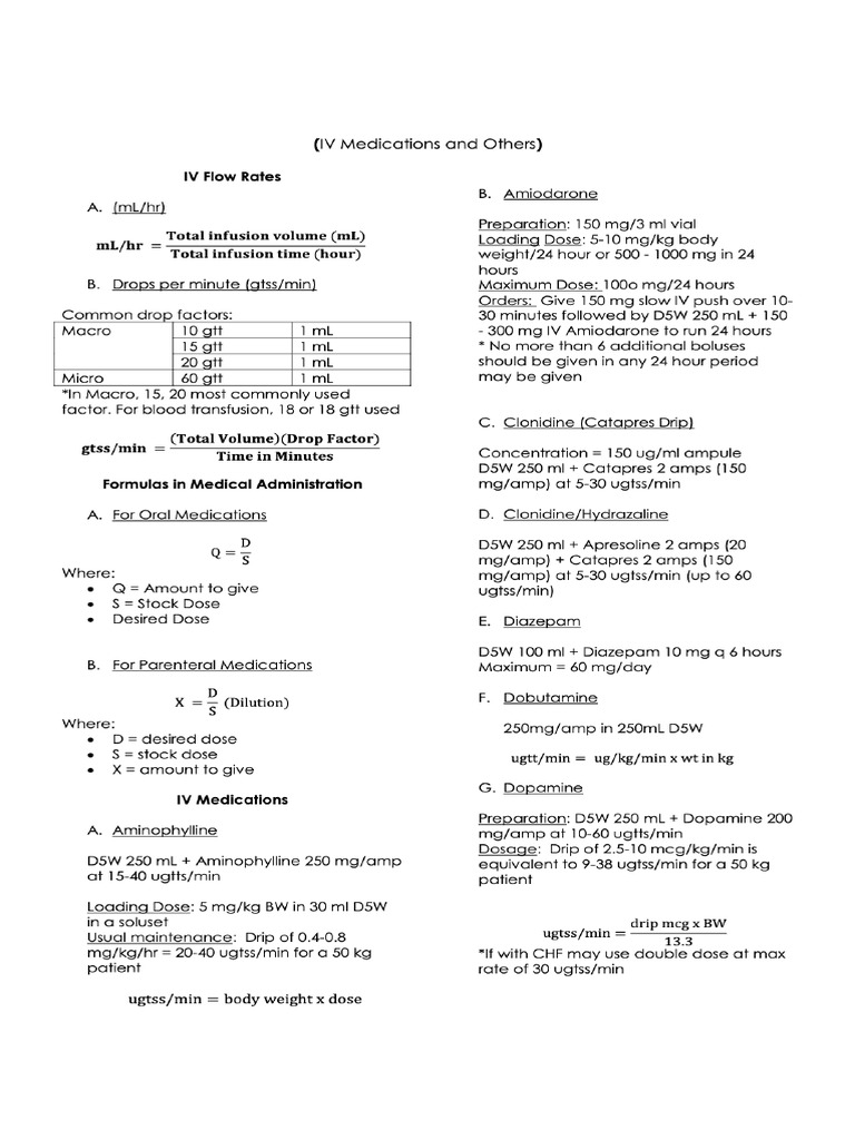 (IV Medications and Others) IV Flow Rates (ML:HR) Drops Per Minute | PDF