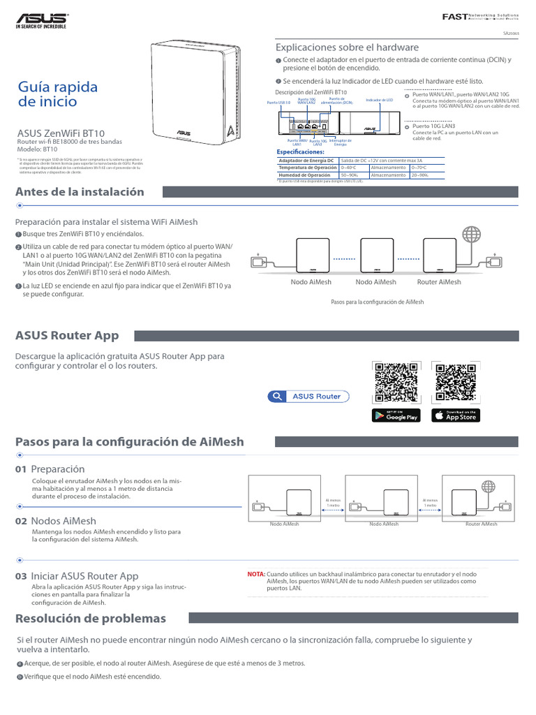 SA25065 ZenWiFi BT10 One-Page 3PK QSG V4 WEB | PDF | Enrutador (Computación) | Punto de acceso ...