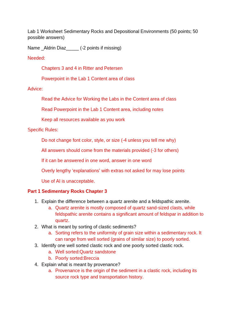 Sedimentary Rocks Lab Worksheet | PDF | Clastic Rock | Sedimentary Rock