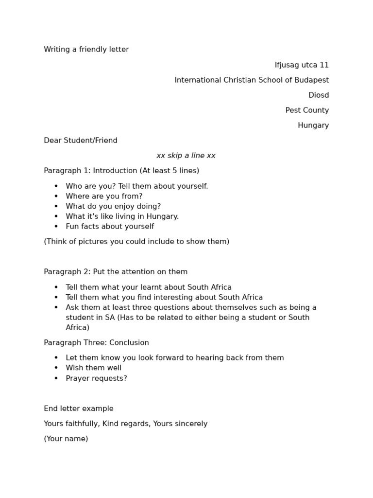 Friendly letter - Writing guide | PDF