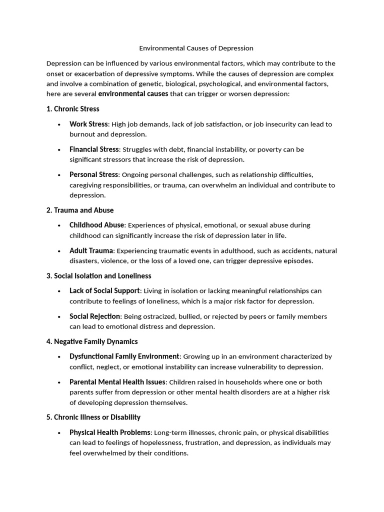 Environmental Causes of Depression | PDF | Major Depressive Disorder ...