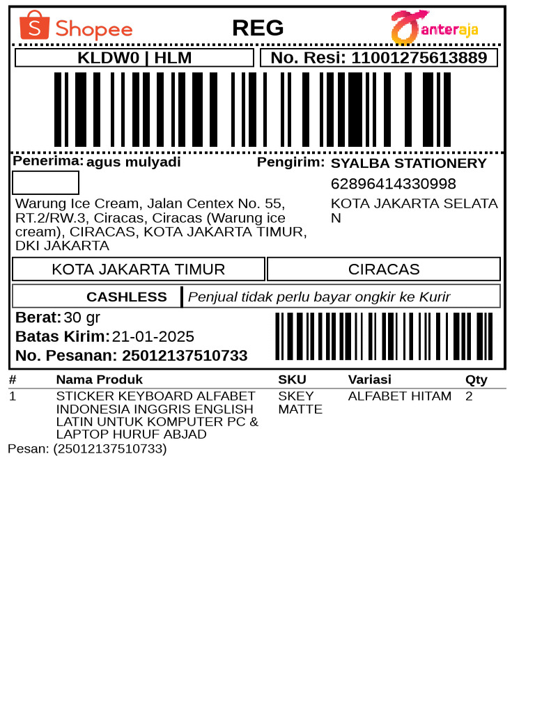 Label Pengiriman 209 | PDF