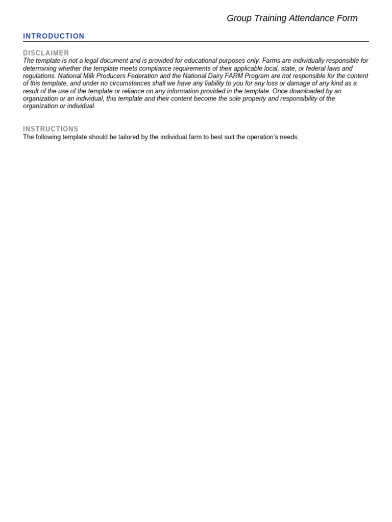 Group Training Attendance Form | PDF
