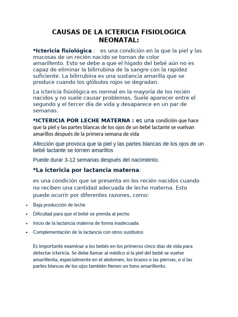 Ictericia Neonatal: Causas y Cuidados | PDF