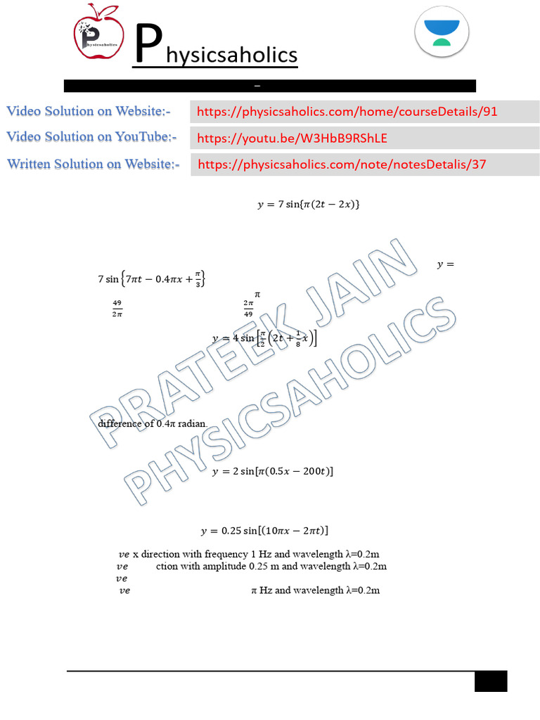 DPP 1JEEMainWaves EquationoftravellingWaveandWaveParticleVelocity | PDF | Waves | Wavelength