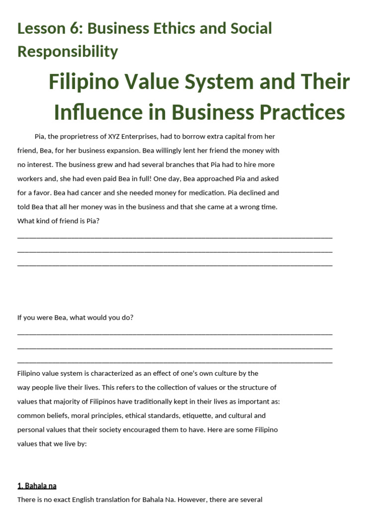 Filipino Values in Business Ethics | PDF | Goal | Swot Analysis