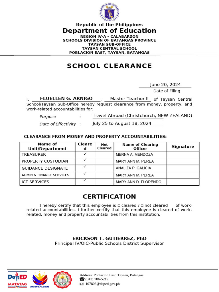 School Clearance | PDF
